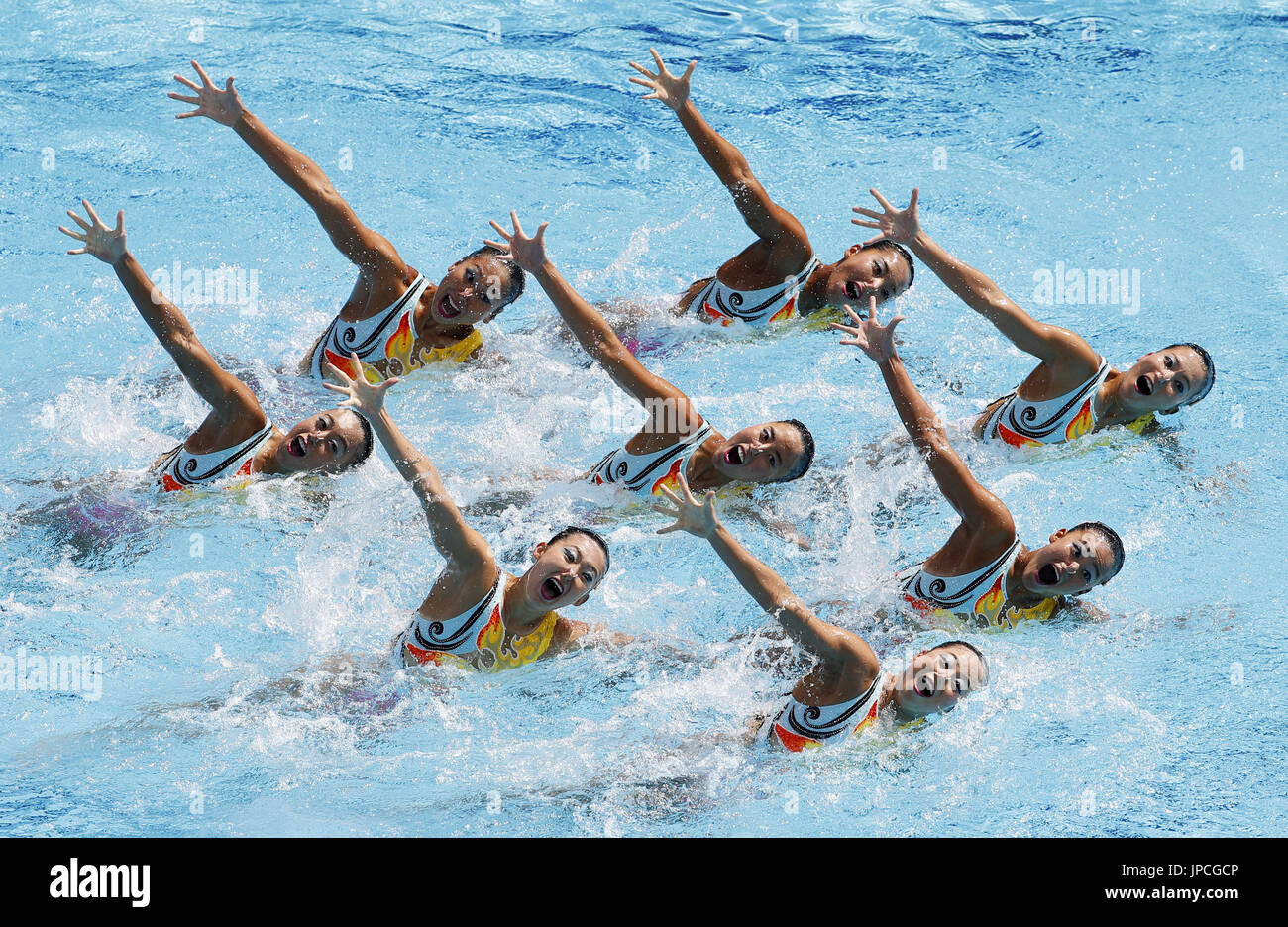 Japan's synchronized swimming team performs during the free routine ...
