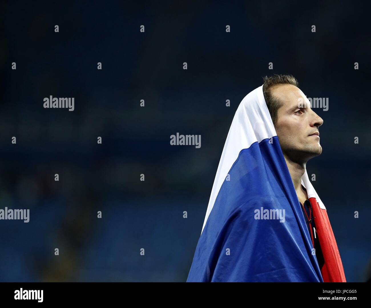 Pole vault athlete Renaud Lavillenie looks offended on Aug. 15, 2016 ...