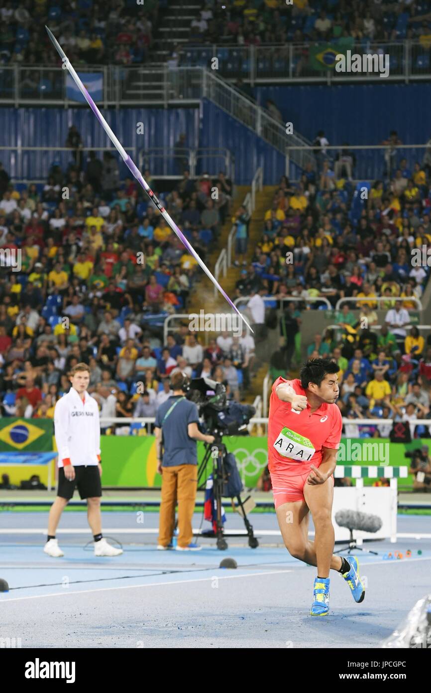 Ryohei Arai of Japan makes a throw in the men's javelin final at the Rio Olympics on Aug. 20 ...