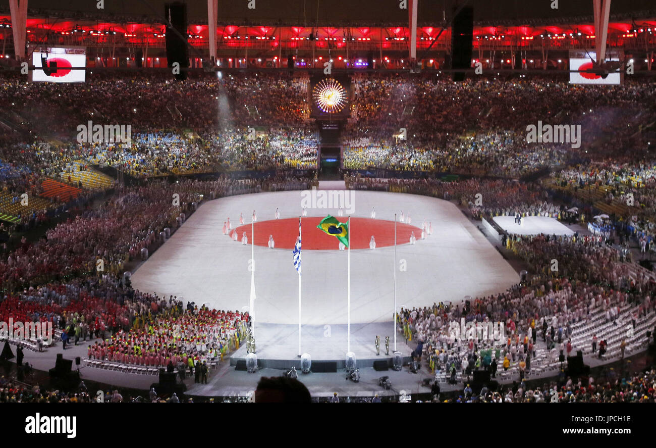 The Japanese national flag is projected inside the Maracana Stadium ...