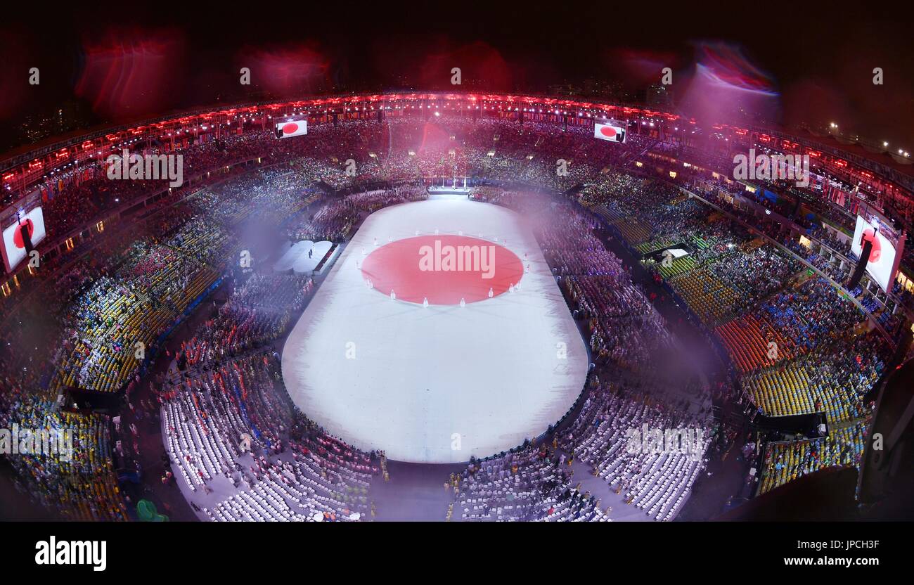 The Japanese national flag is projected inside Maracana Stadium as part ...