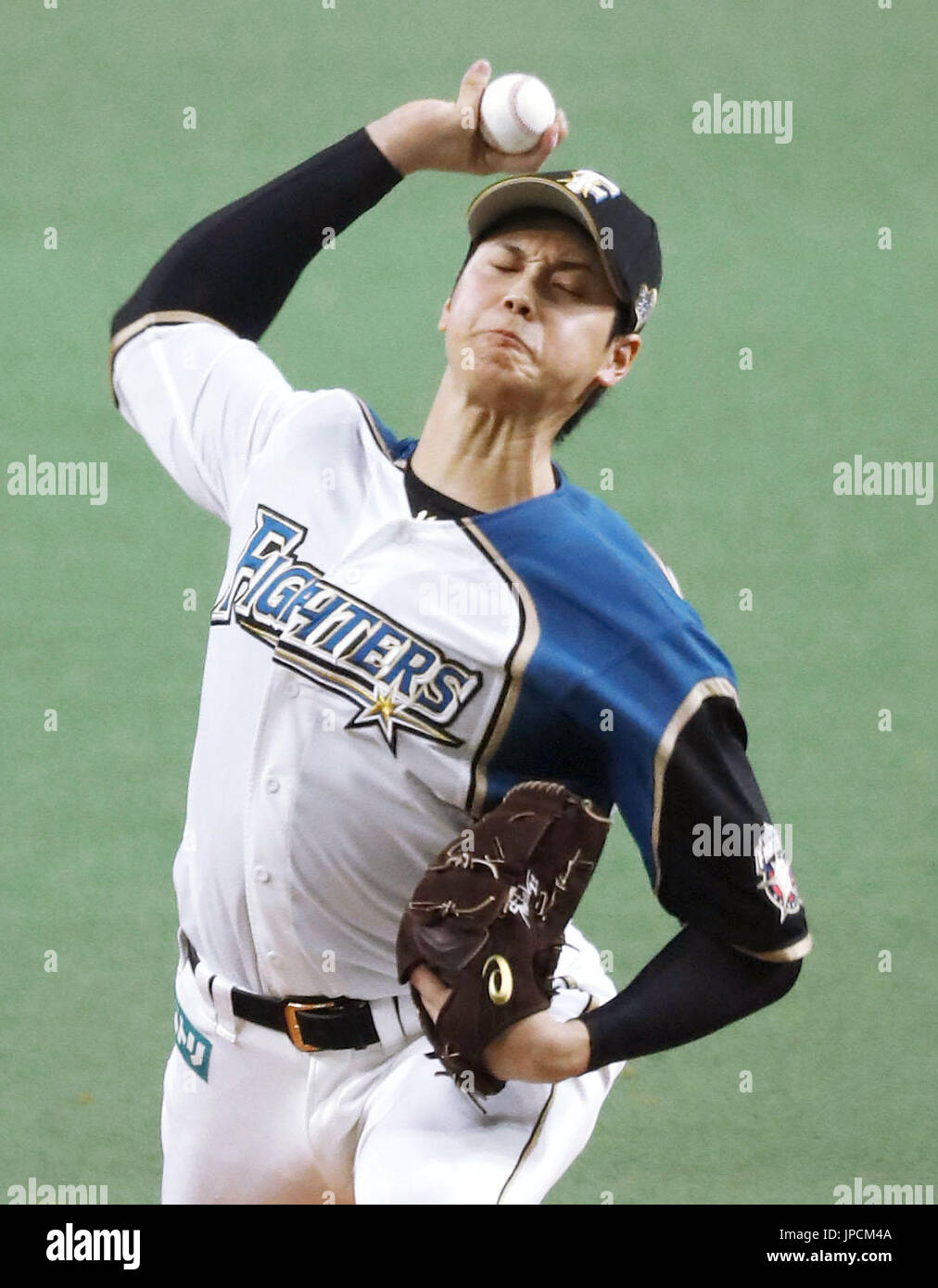 Nippon Ham Fighters pitcher Shohei Otani marks an NPB record 165-kilometer-per-hour pitch in the ...