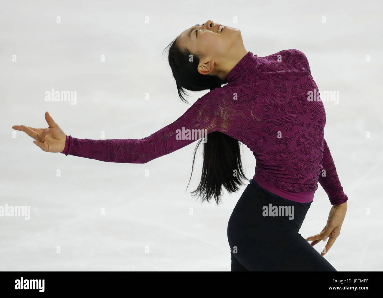 Mao Asada takes part in official practice in Chicago on Oct. 20, 2016 ...