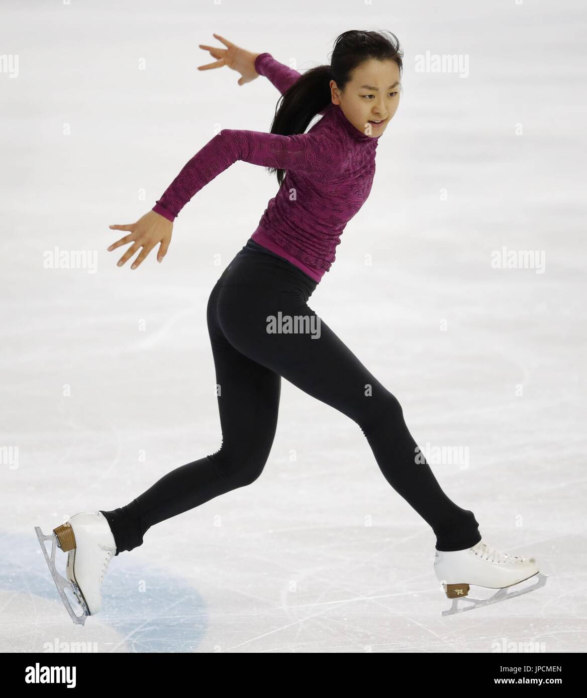 Mao Asada takes part in official practice in Chicago on Oct. 20, 2016 ...