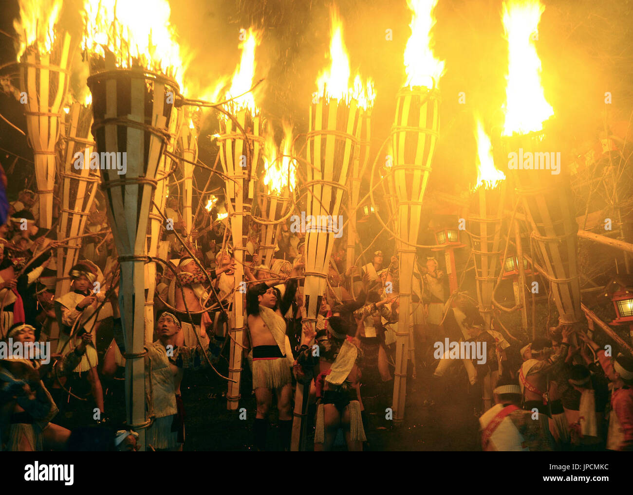 Big torches burn during the annual Kurama Fire Festival in Japan's ...