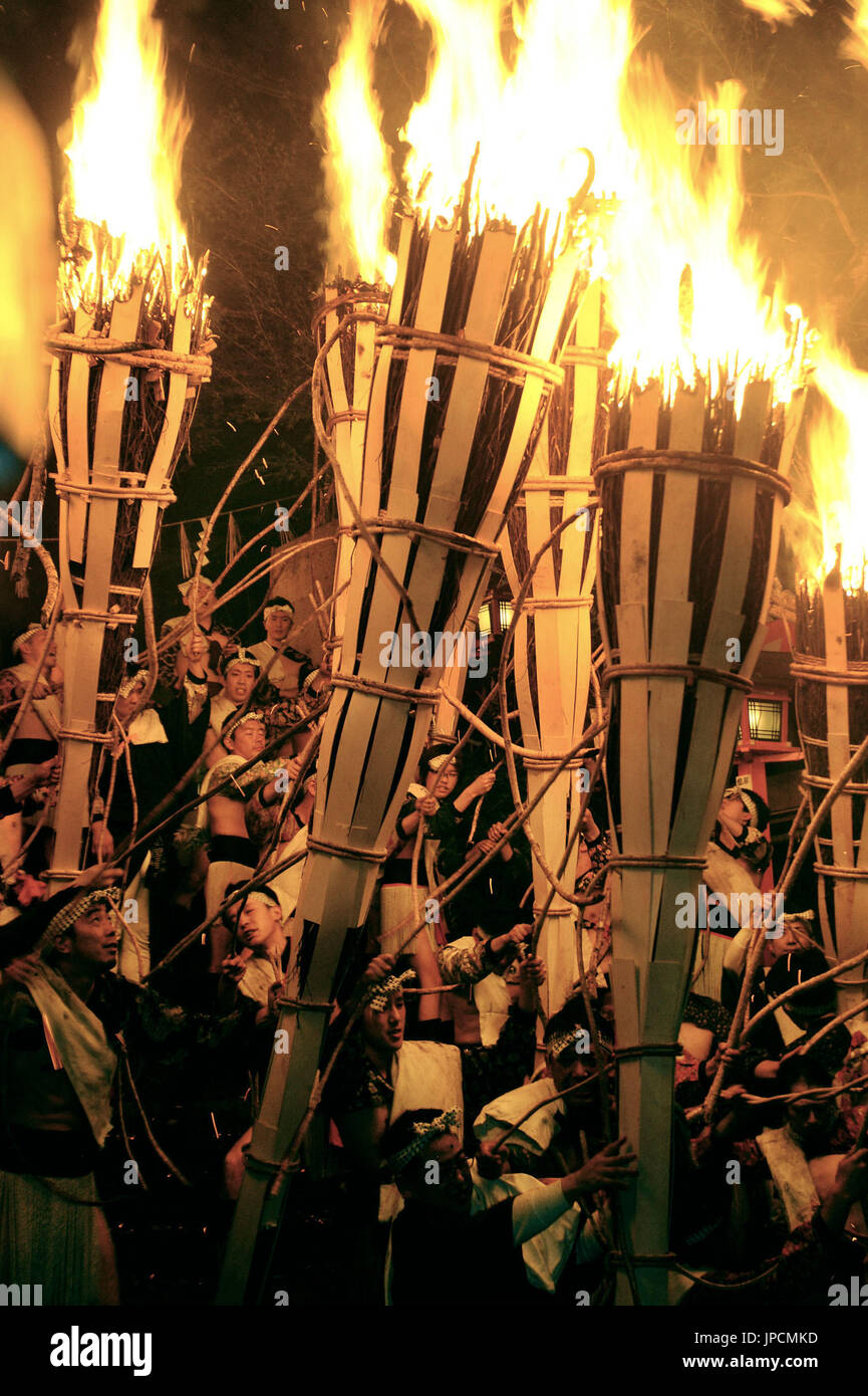 Big torches burn during the annual Kurama Fire Festival in Japan's ...