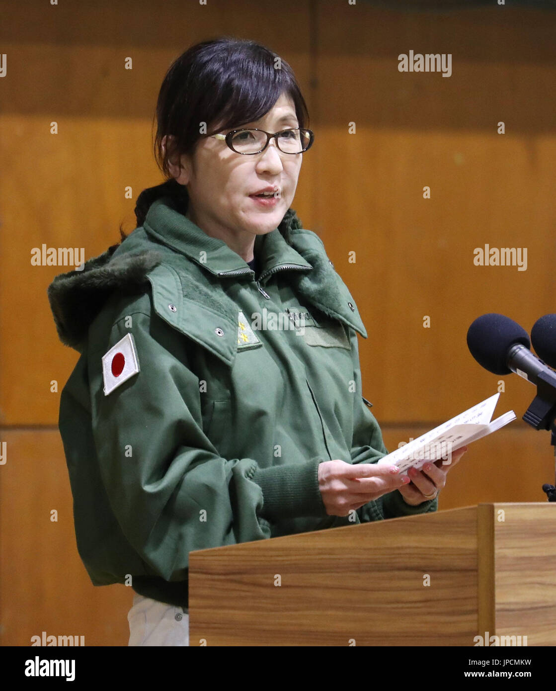Japanese Defense Minister Tomomi Inada give instructions at a Ground Self-Defense Force training ...
