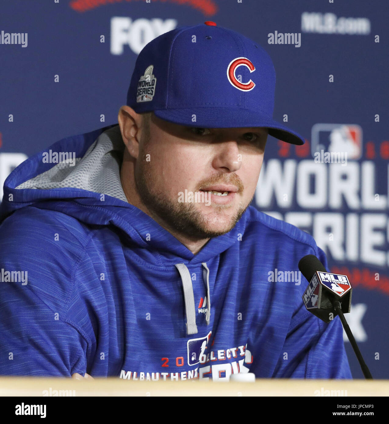Chicago Cubs pitcher Jon Lester attends a press conference in Cleveland ...