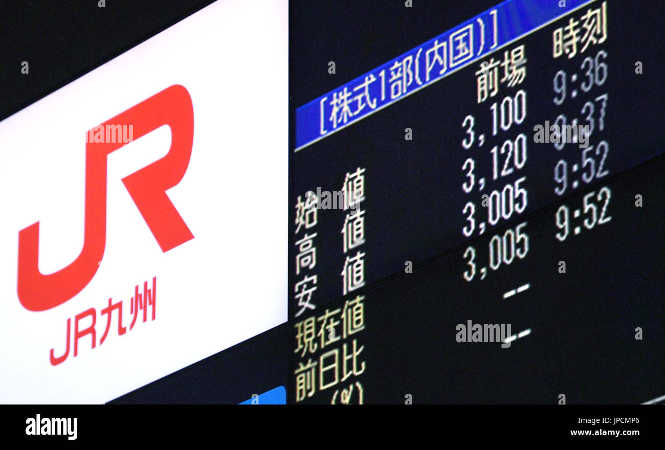 An electric board in Tokyo shows Kyushu Railway Co. shares opening at ...