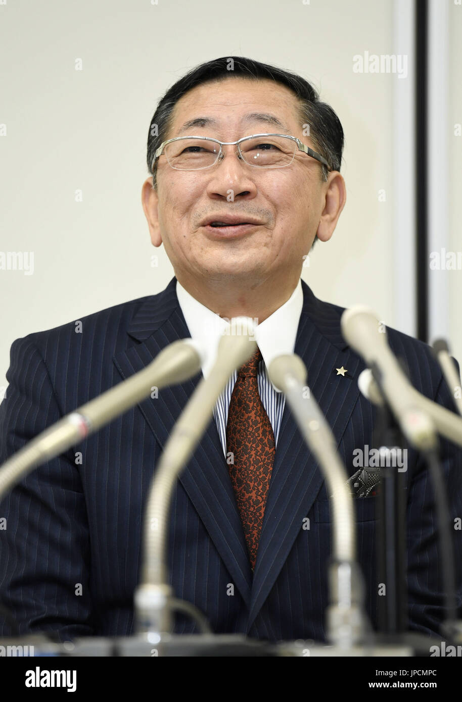 Kyushu Railway Co. President Toshihiko Aoyagi attends a press ...