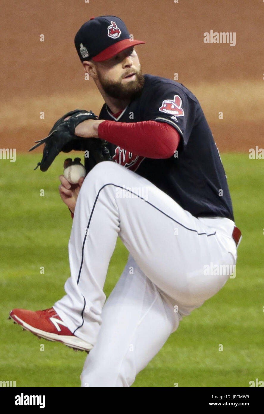 Cleveland Indians pitcher Corey Kluber starts the World Series Game 1 ...