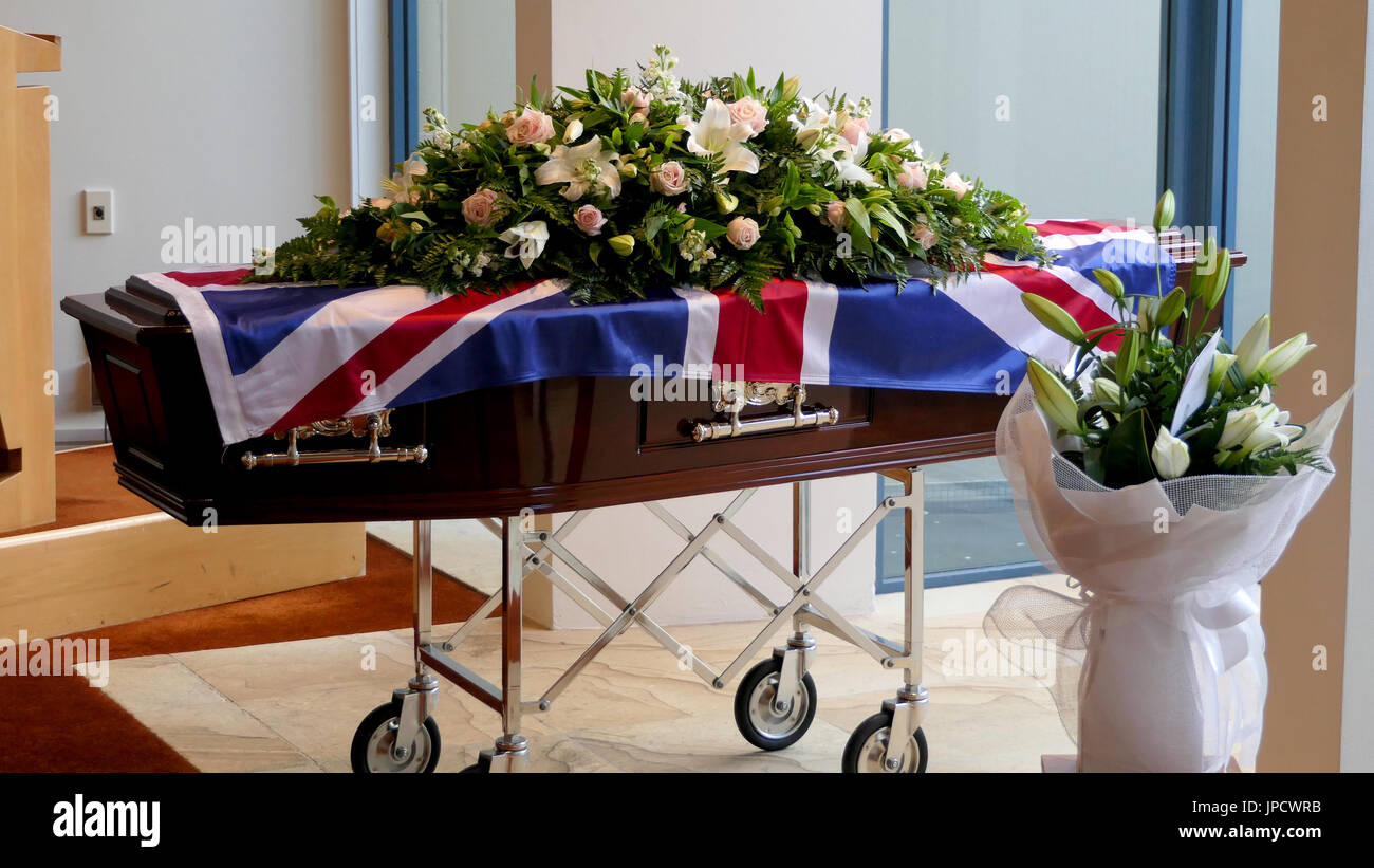 funeral casket or coffin inside the hearse or at church, chapel Stock ...