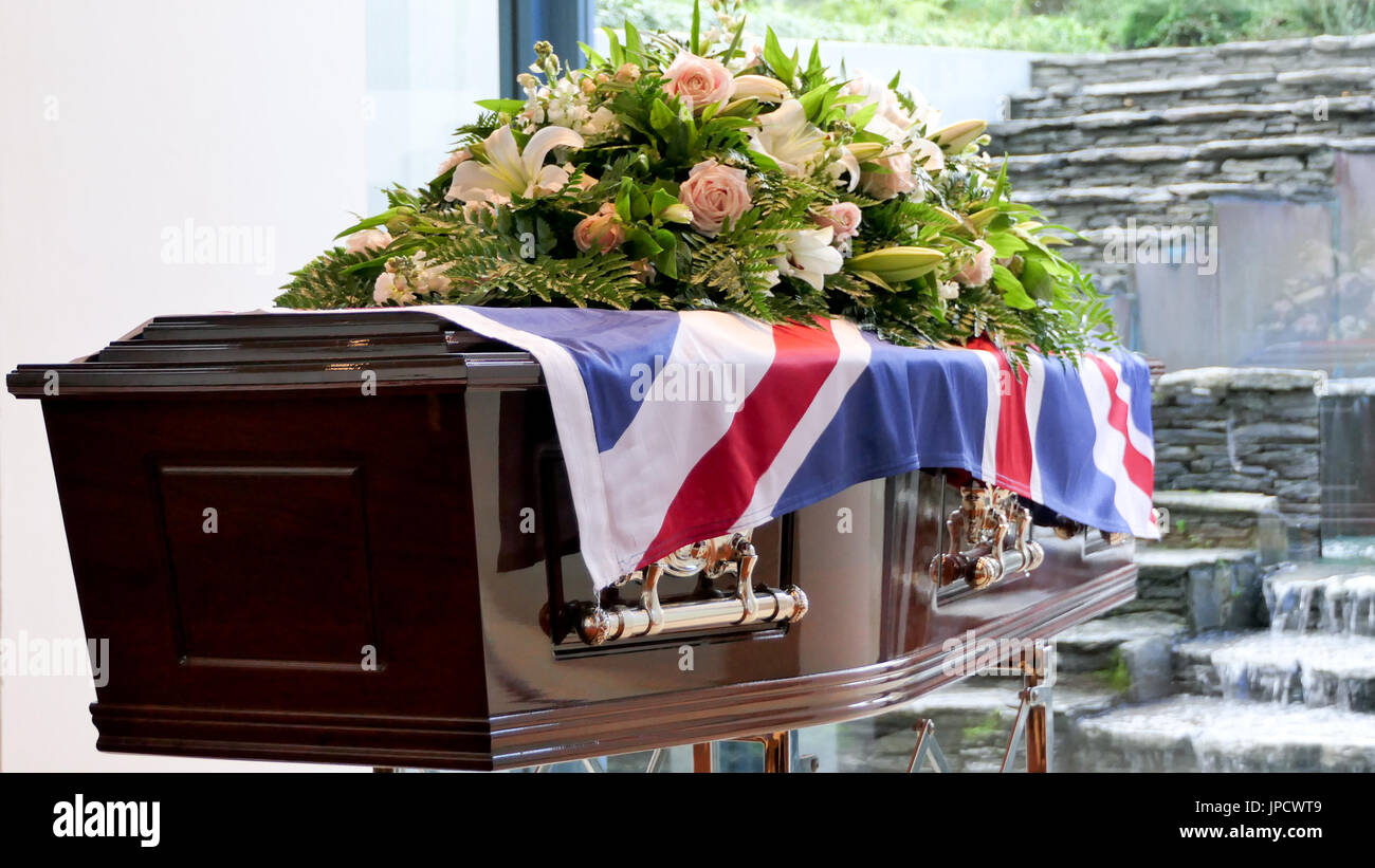 funeral casket or coffin inside the hearse or at church, chapel Stock ...