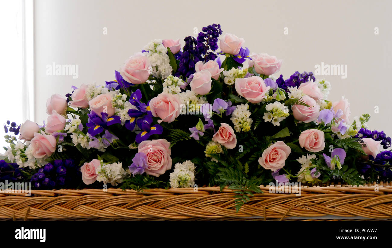 funeral casket or coffin inside the hearse or at church, chapel Stock ...