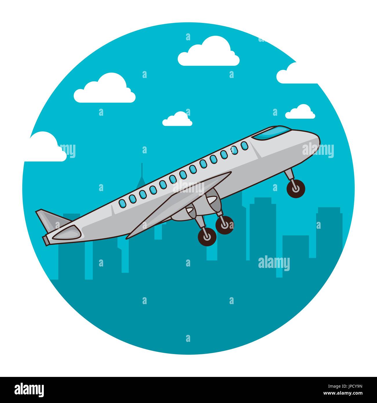 airplane flying on the background city vector illustration graphic ...