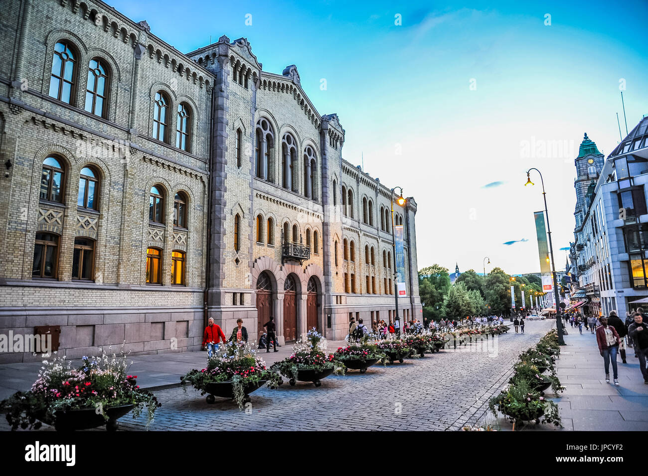 OSLO, NORWAY - JULY 17: People walking around in Karl Johans Gate, the ...
