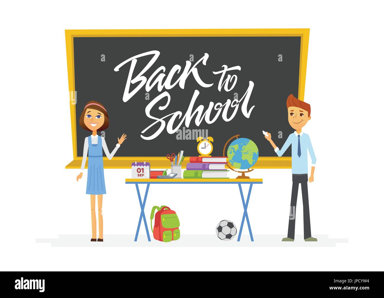 Back to school - characters of happy students at classroom blackboard ...