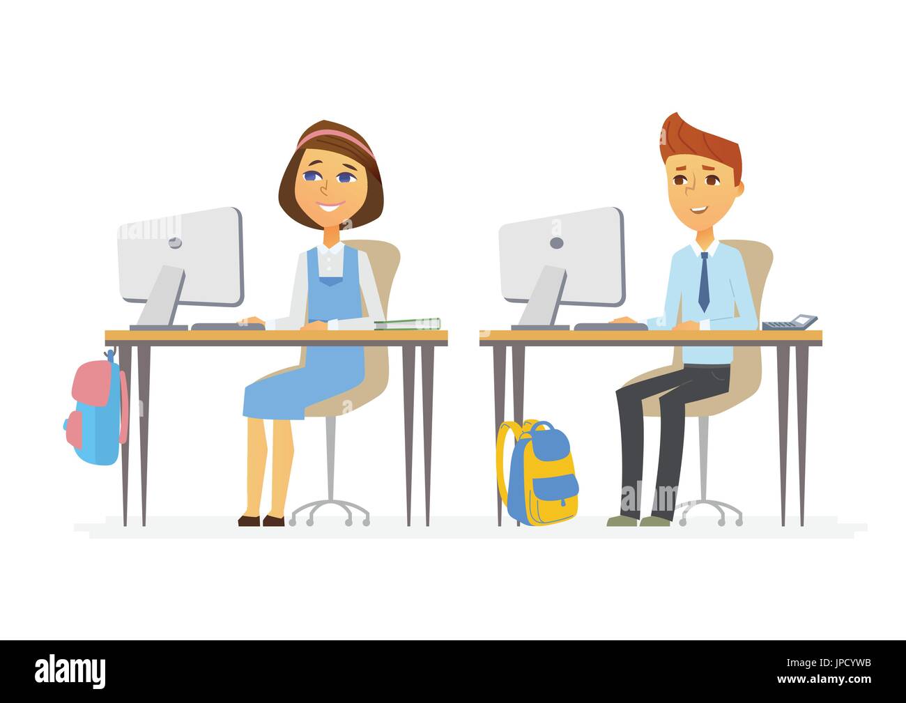 Computer studies - senior school children at the PCs Stock Vector Image ...