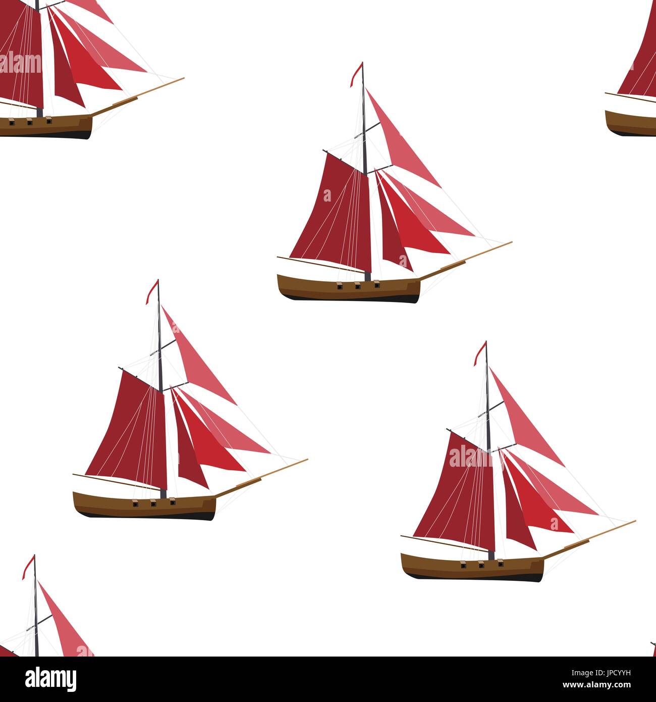 Vector illustration nautical seamless pattern, background with sloop ...