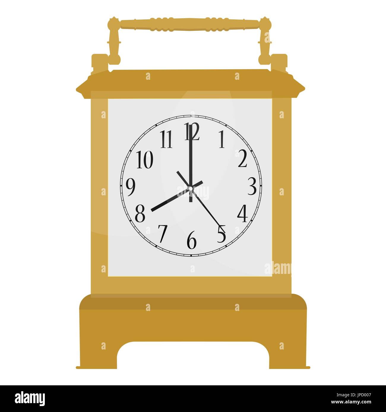 Vector illustration golden, retro carriage clock with Arabic numerals ...