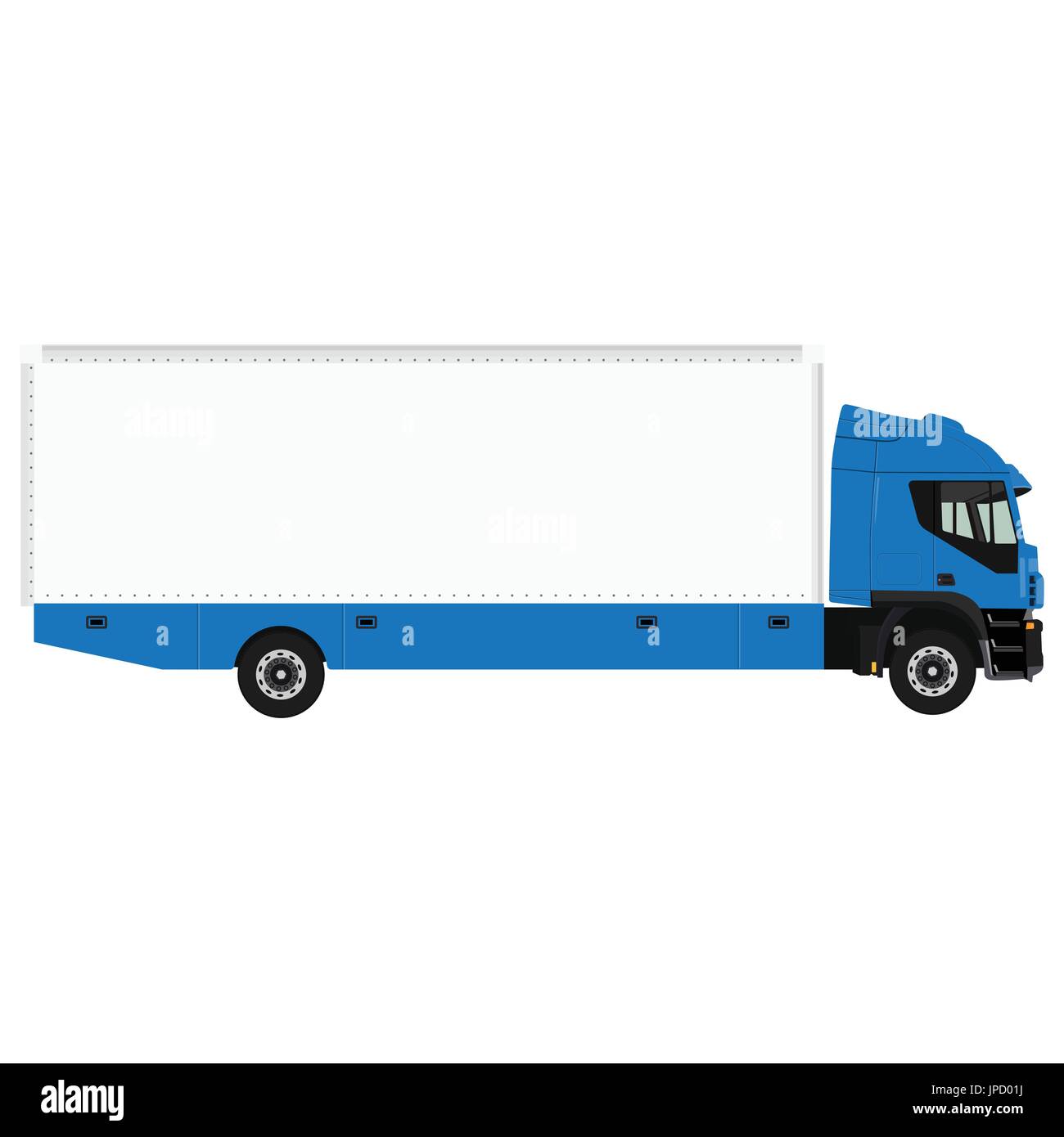 Vector illustration of blue cargo truck. Truck with white container ...