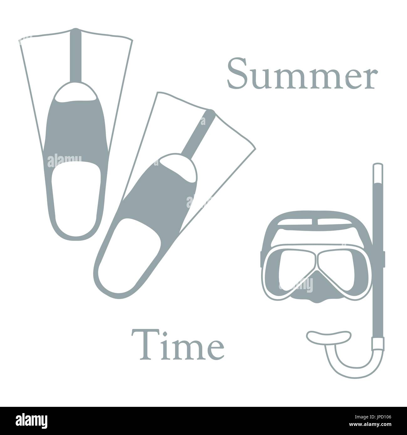 Stylized icon of a colored mask, tube and flippers for a scuba diving ...