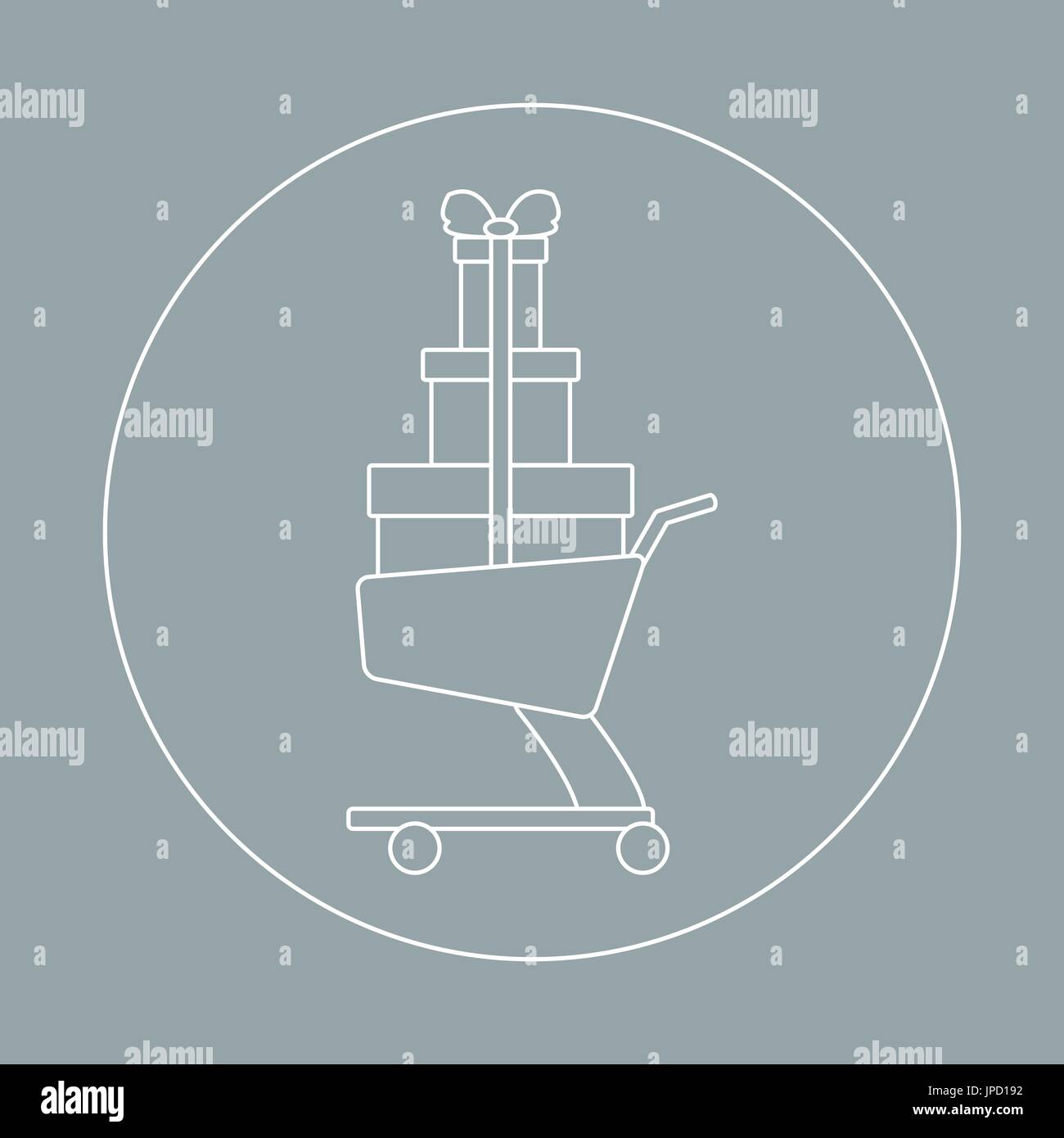 Stylized icon of shopping cart with gifts. Design for banner, poster or ...