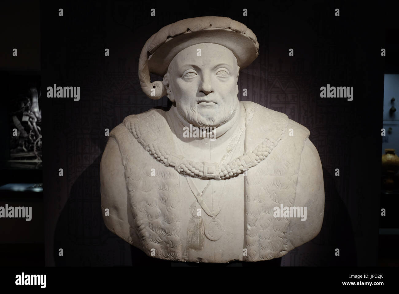 A marble sculpture of King Henry VIII of England, on display at the ...