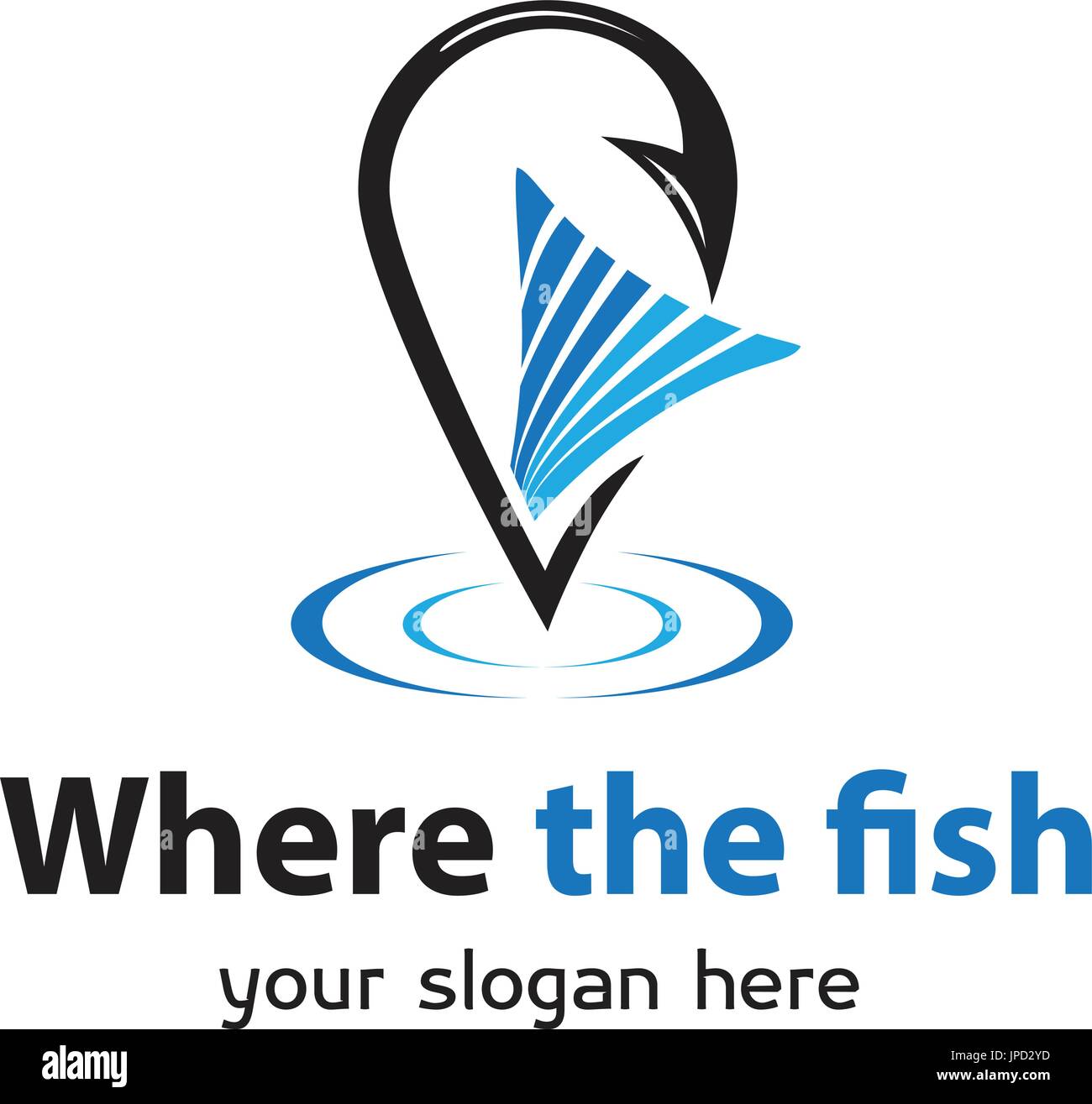 fin within a hook shaped as map pin. logo design. isolated on white ...