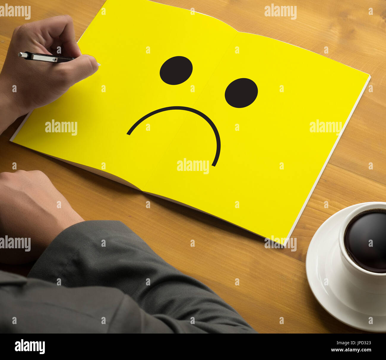 Depressive emotions concept, smiley face emoticon printed depression ...