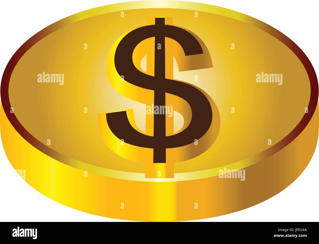 dollar sign on gold coin, icon design, isolated on white background ...