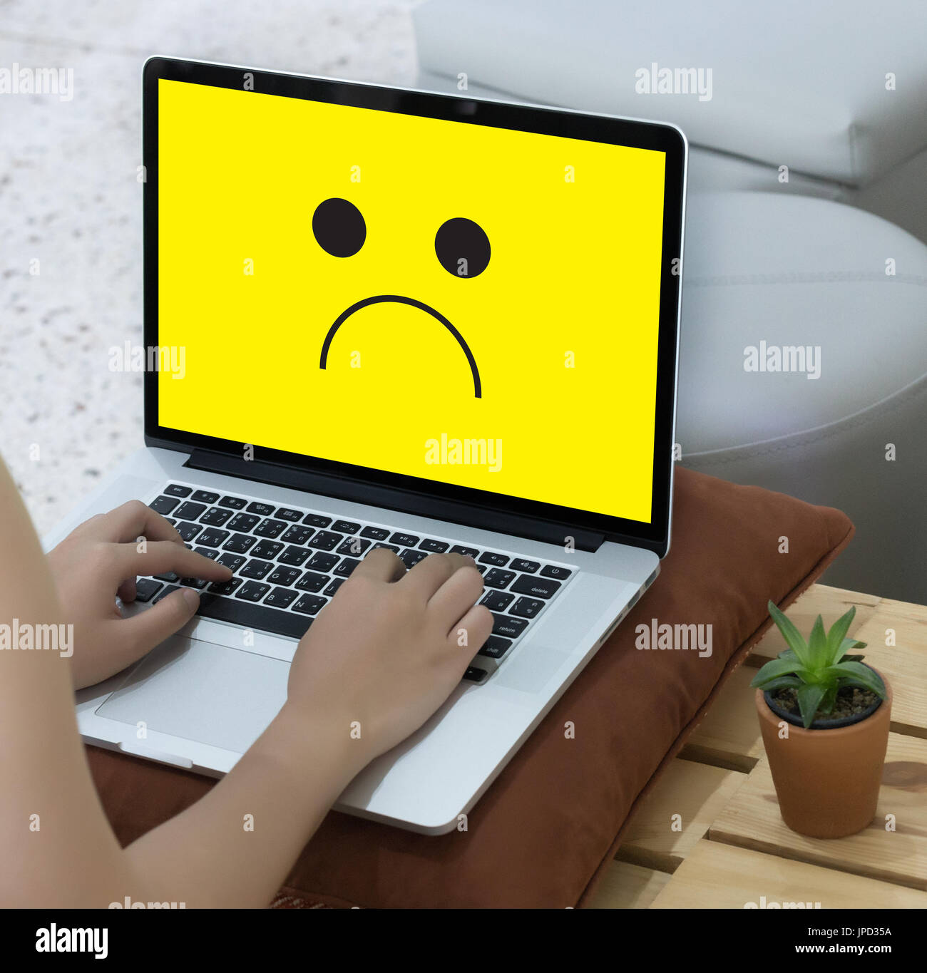 Depressive emotions concept, smiley face emoticon printed depression ...