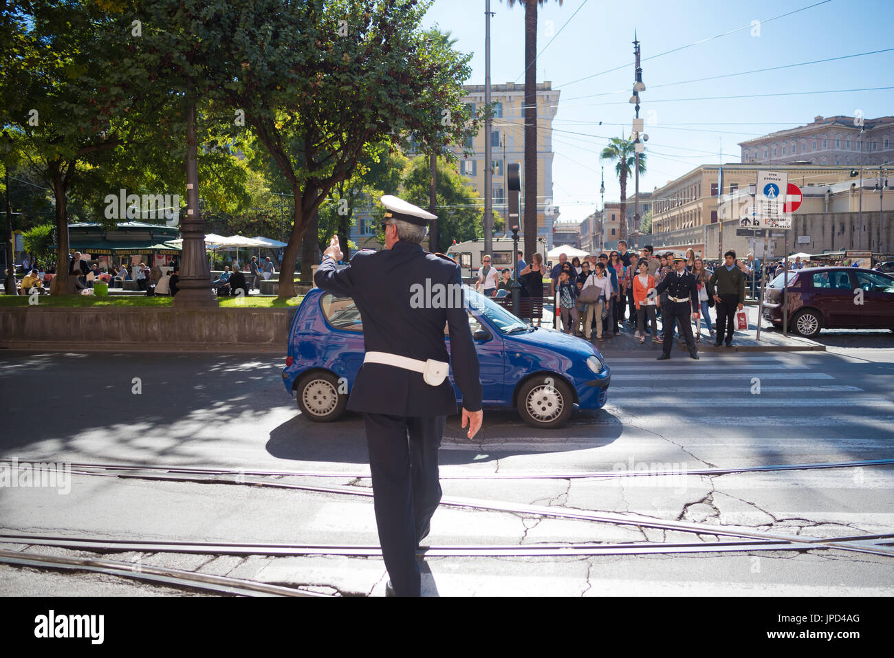 ROMA, ITALY - OCTOBER 16, 2016: Roman police office controlling traffic ...