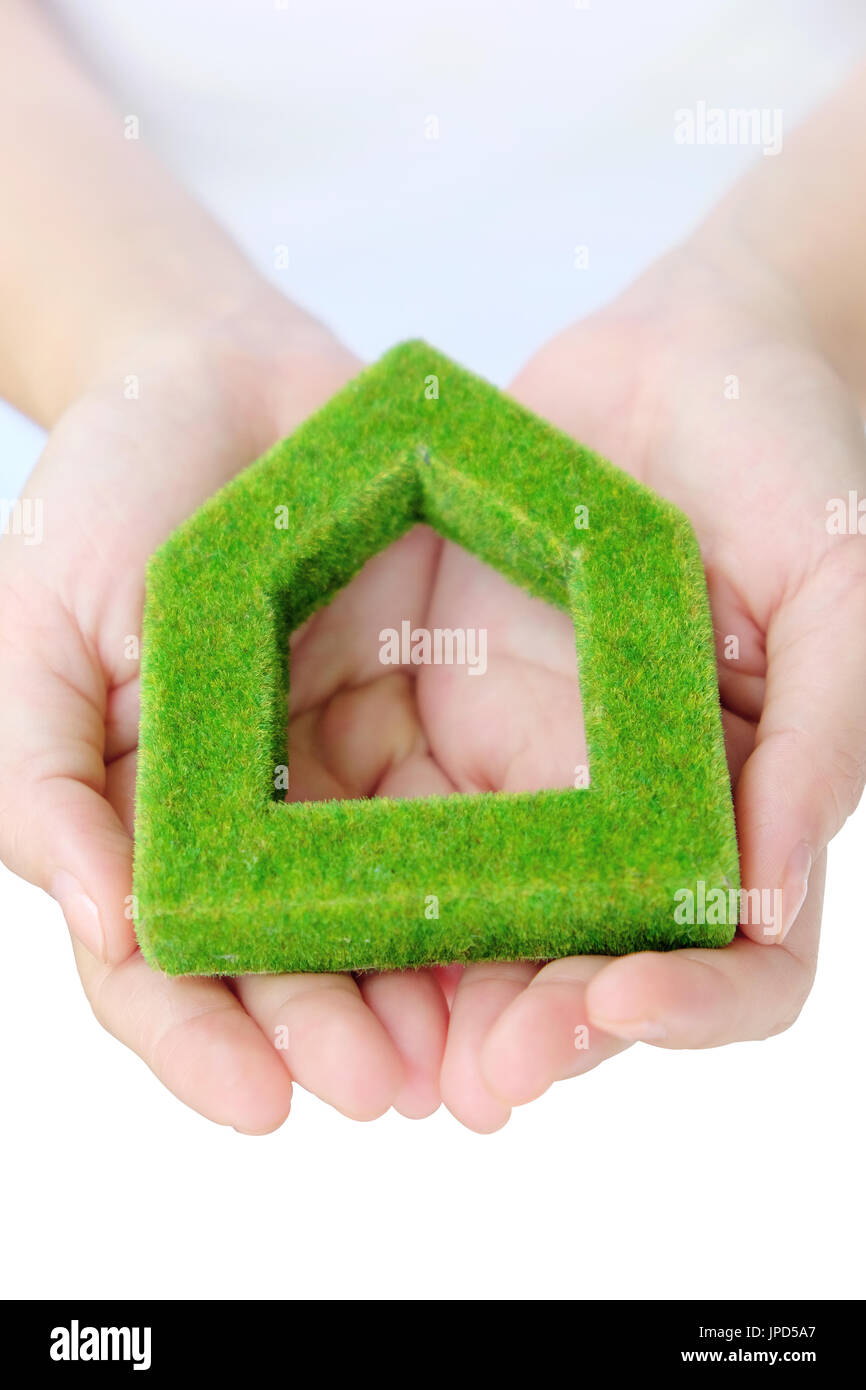 hand holding green house icon concept Stock Photo - Alamy