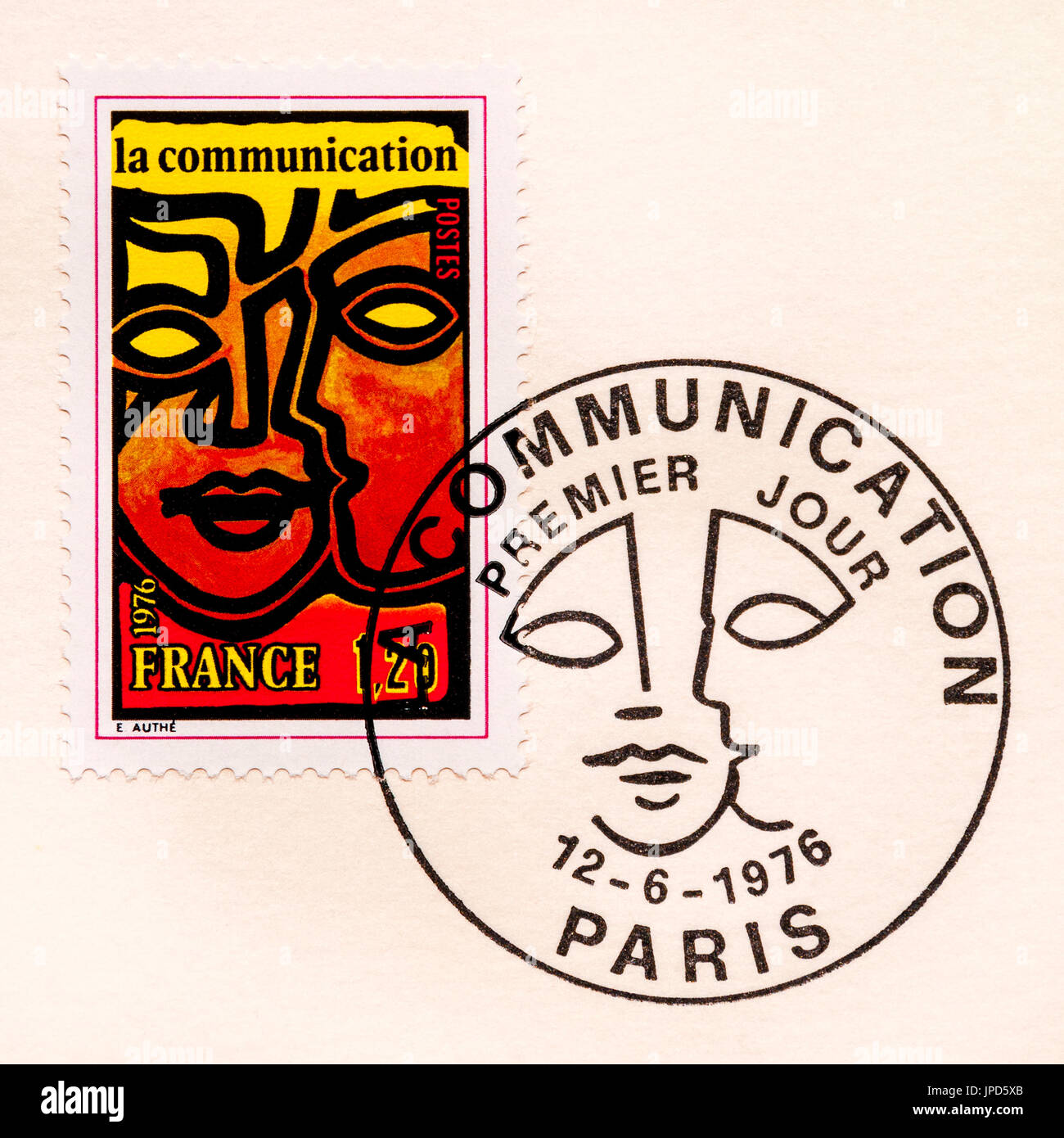 First day postmark on French stamp - Communication Stock Photo - Alamy
