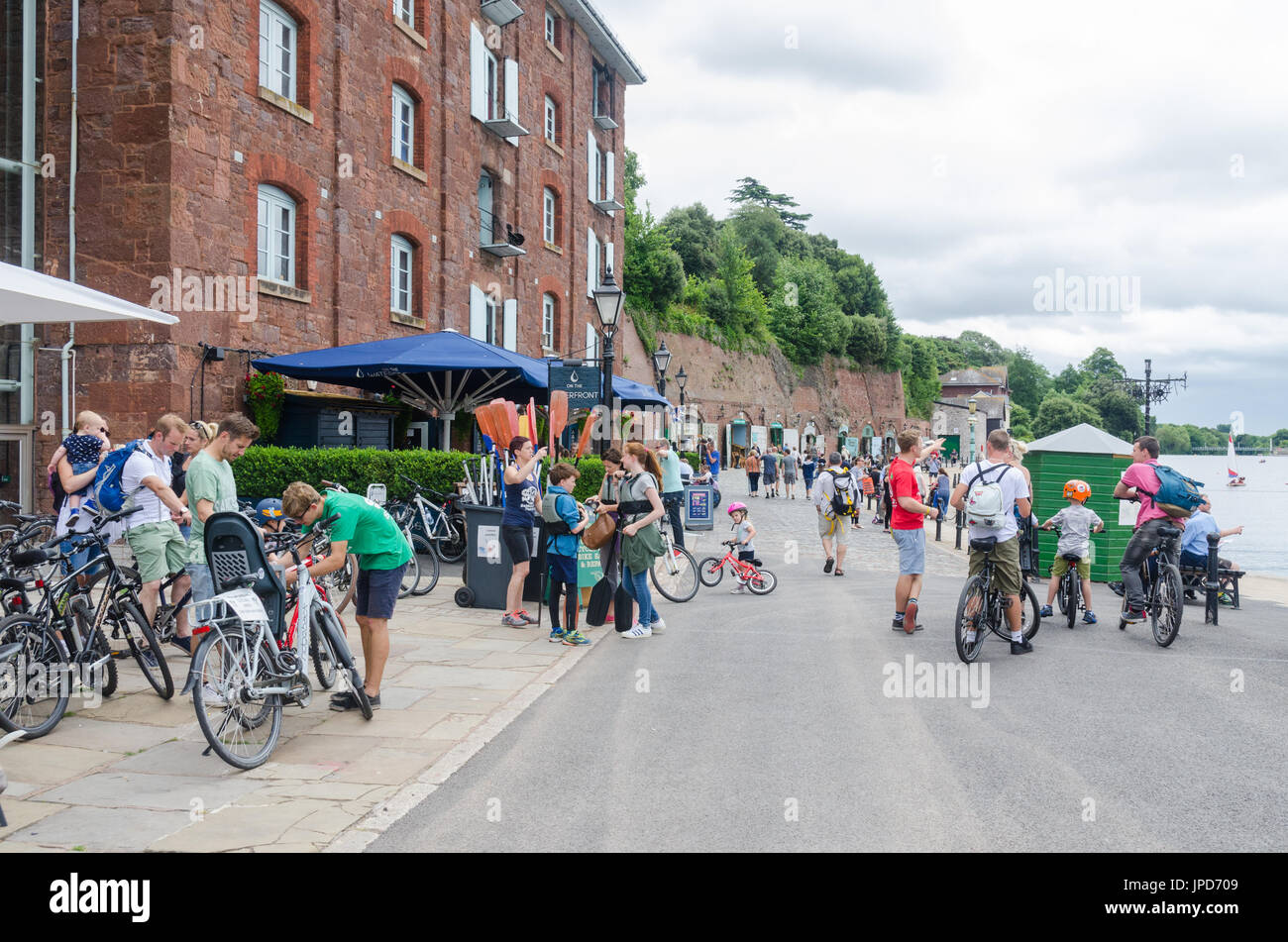 Shops and restaurants on The Quay on the bank of the River Exe in ...