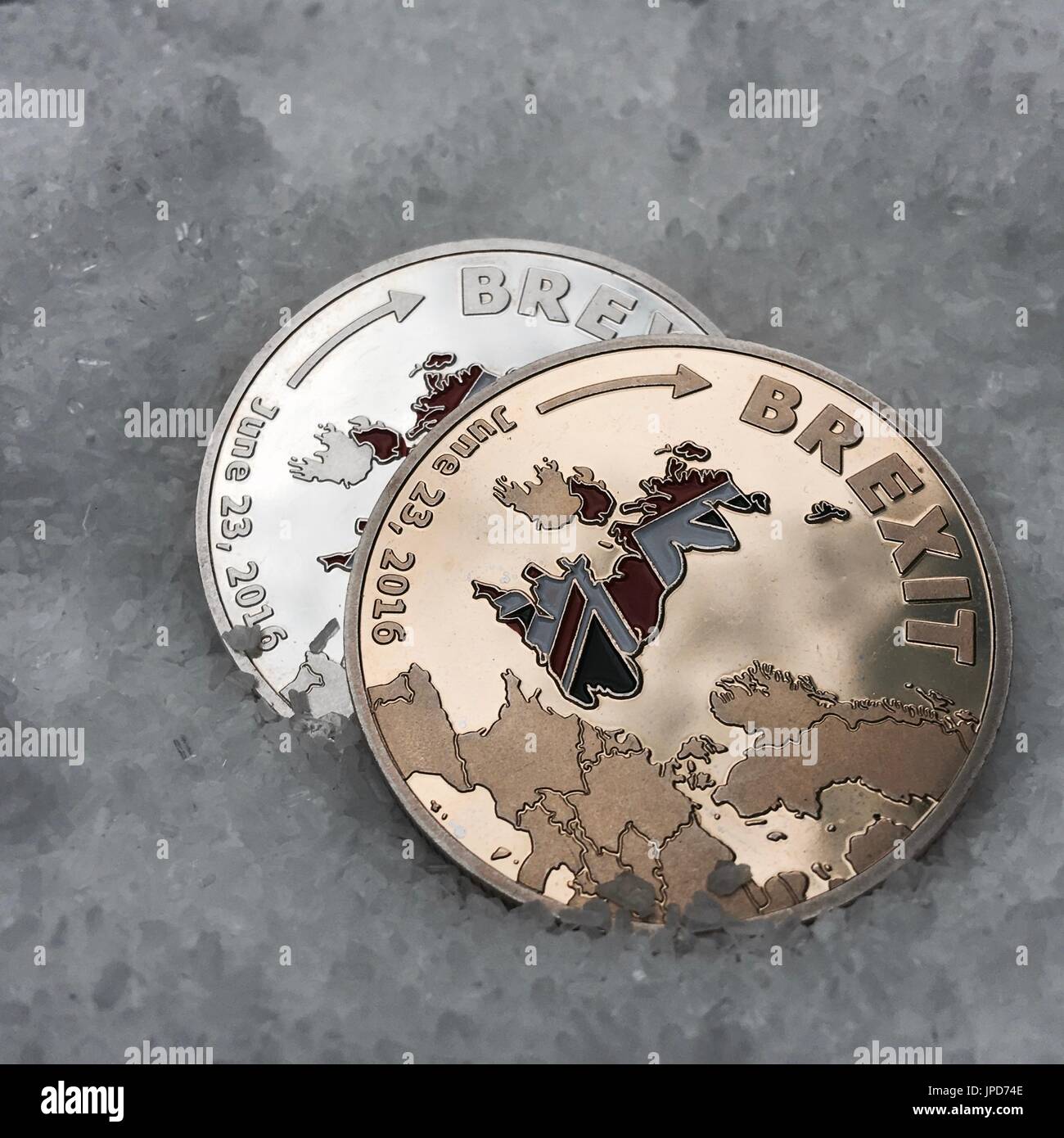 Europe leaving. Article 50. Gold and silver physical brexit coins on ...