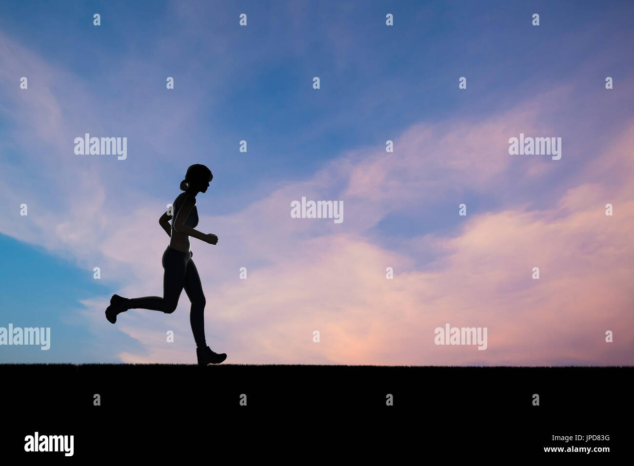 silhouette woman running or female runner Stock Photo - Alamy