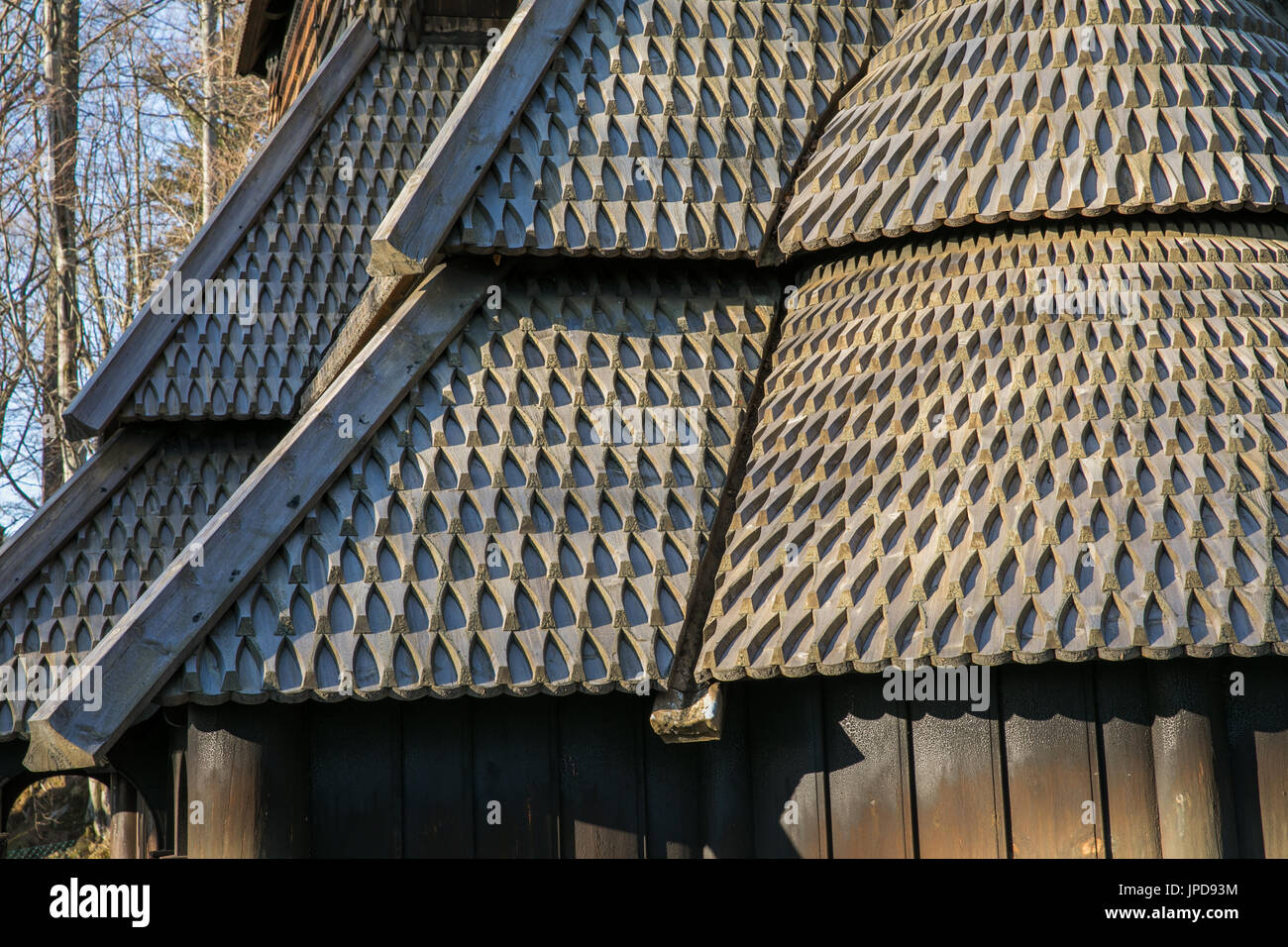 Bergen, Norway - February 12, 2017: Fantoft Stave Church. Reconstructed ...