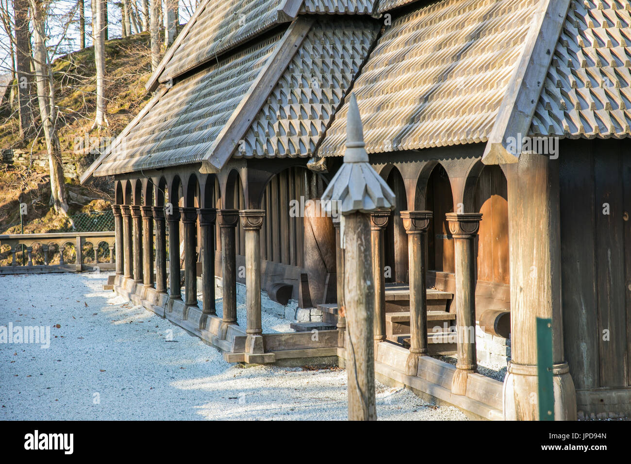 Bergen, Norway - February 12, 2017: Fantoft Stave Church. Reconstructed ...