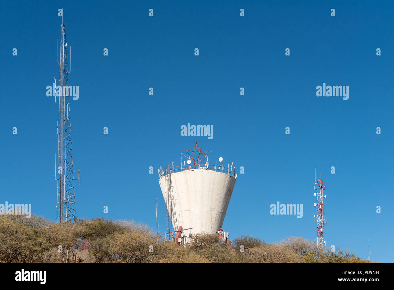 A water reservoir and telecommunications towers in the centre of ...