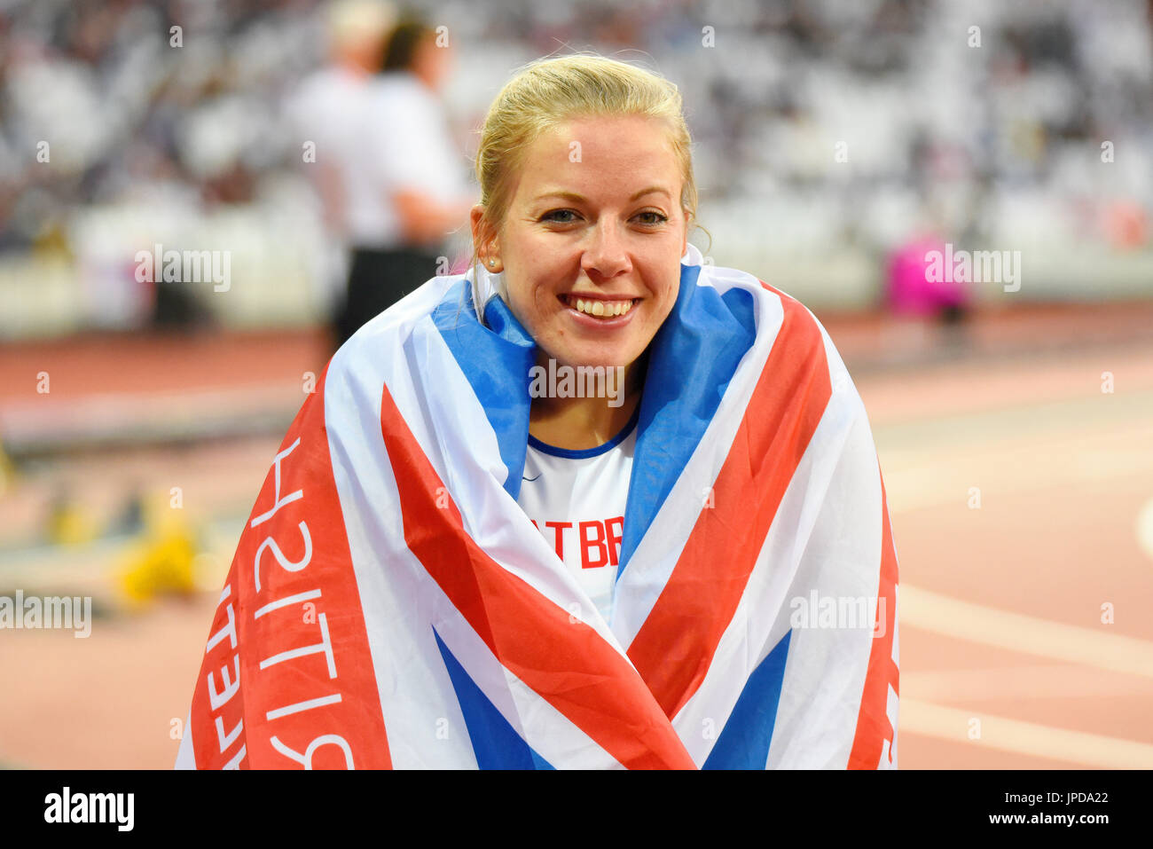 Hannah Cockroft celebrating with a union jack flag having won the 400m ...