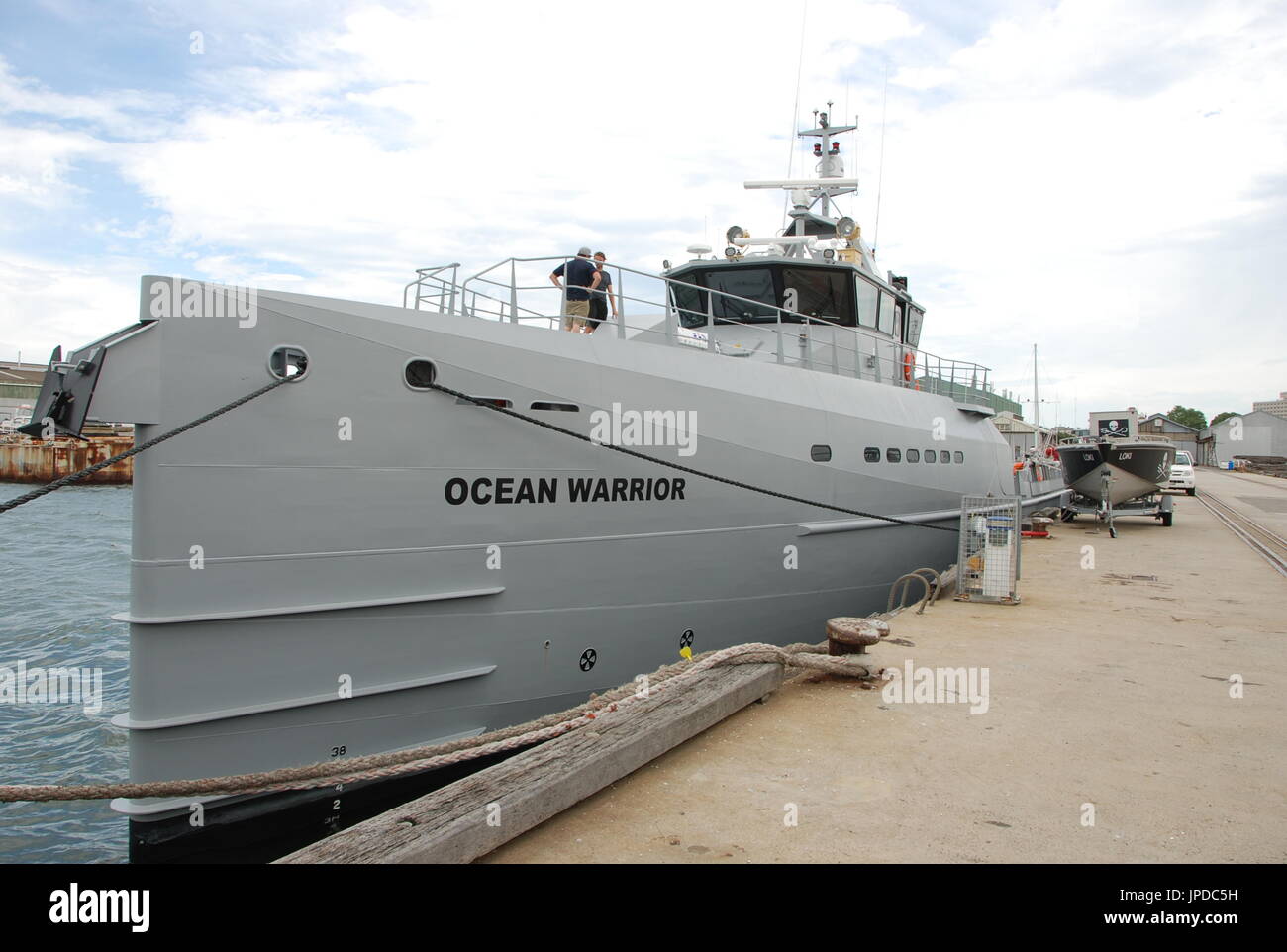 Sea Shepherd's high-speed patrol vessel "Ocean Warrior" is docked at a ...