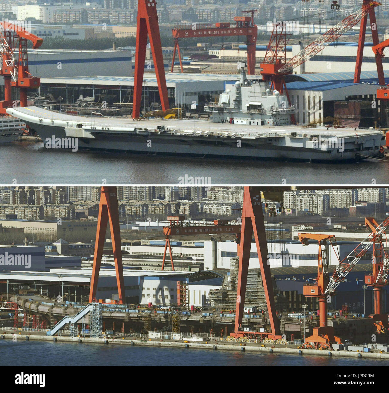 Combined photo shows the Liaoning (above), China's first aircraft ...