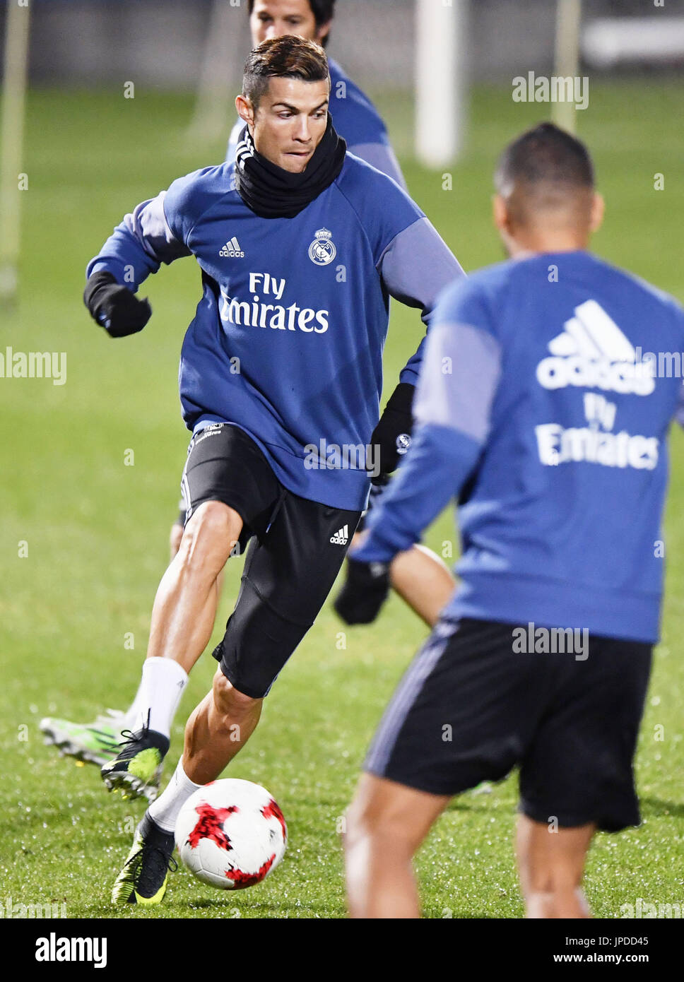 Cristiano Ronaldo of European champions Real Madrid takes part in a ...