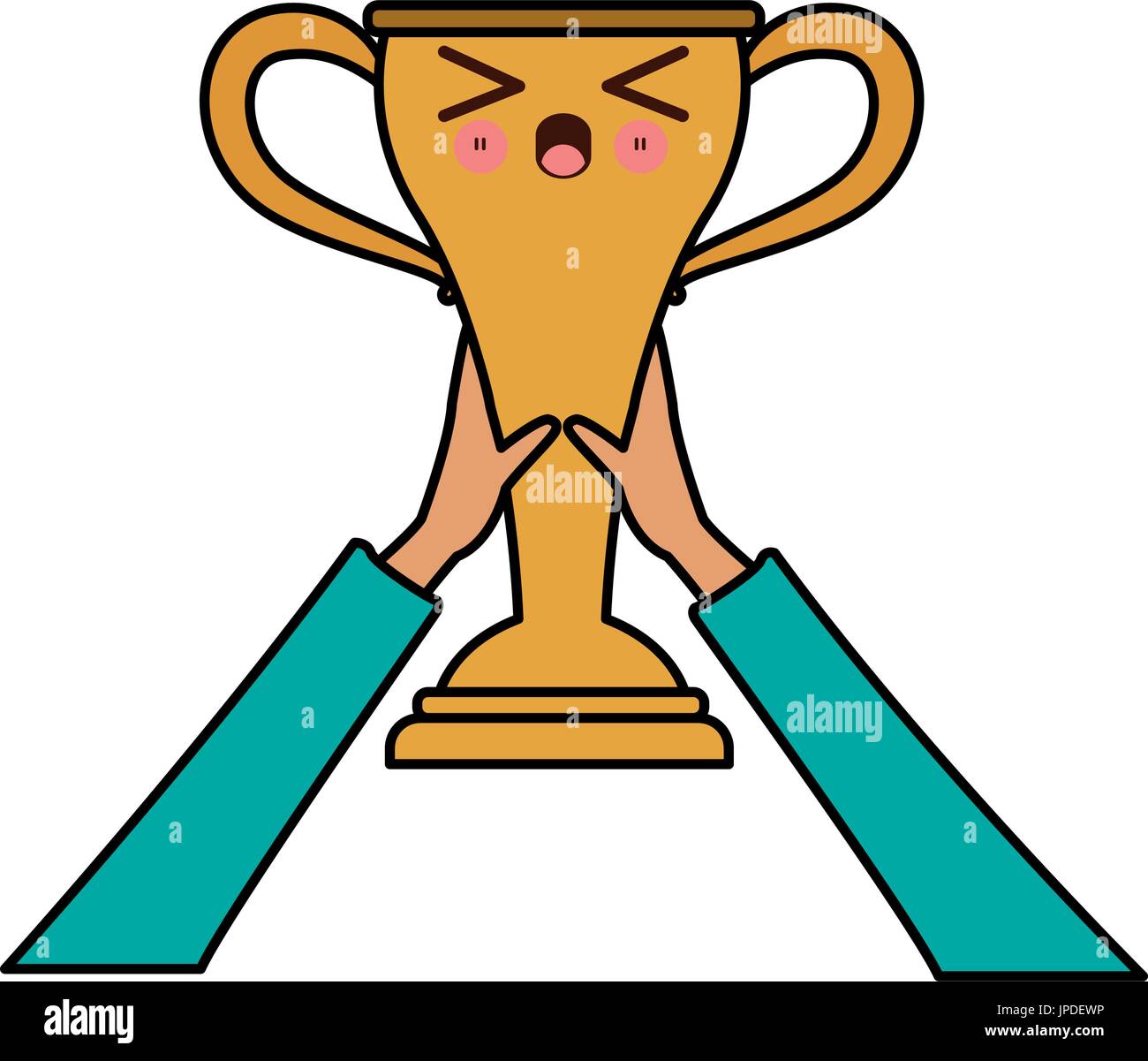 kawaii hands holding trophy sport cartoon Stock Vector Image & Art - Alamy