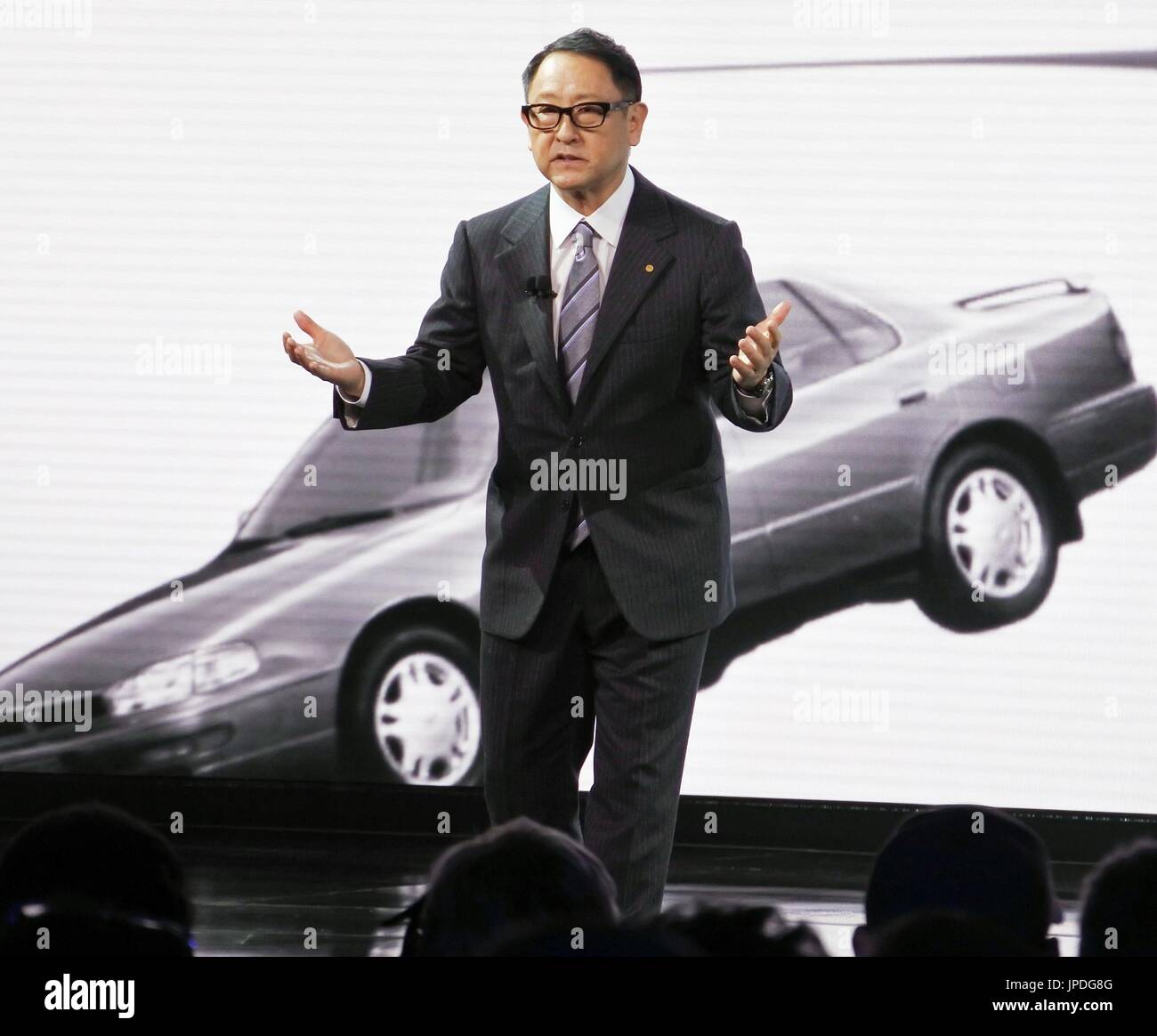 Toyota Motor Corp. President Akio Toyoda speaks to reporters at the ...
