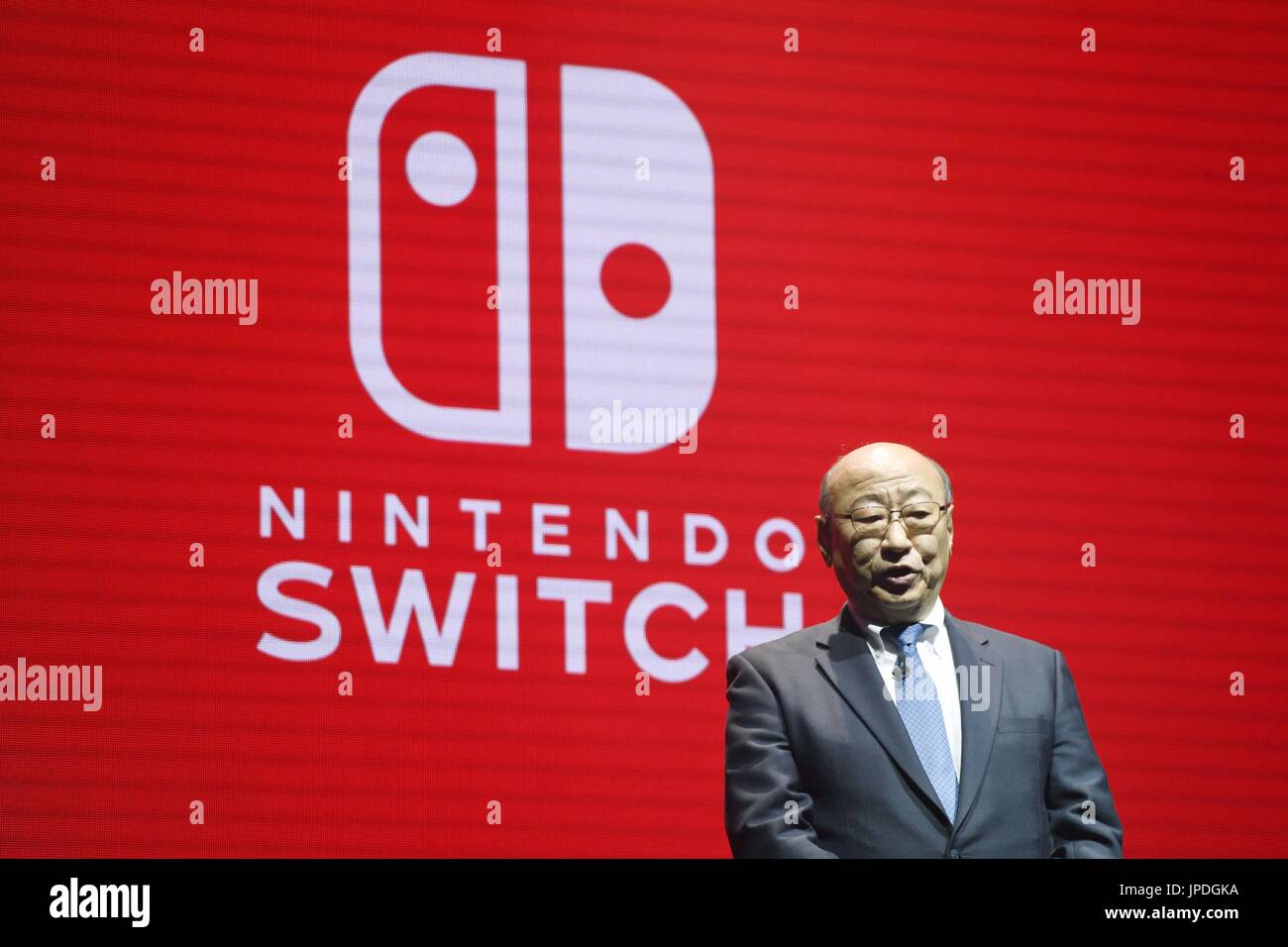 Nintendo Co. President Tatsumi Kimishima announces at Tokyo Big Sight ...