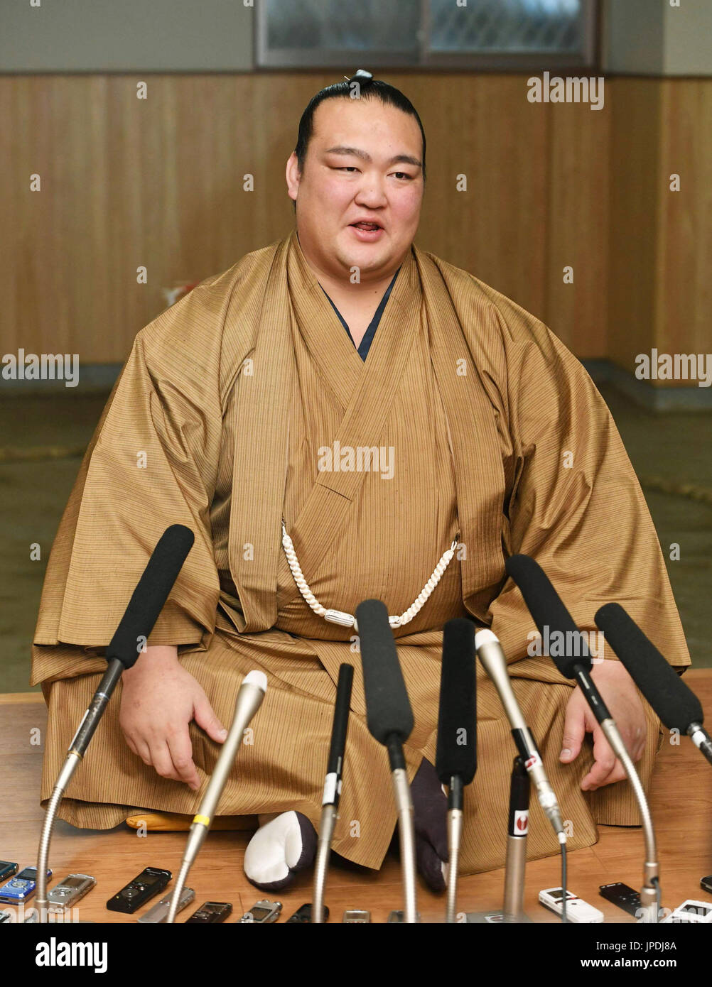 New Year Grand Sumo Tournament winner ozeki Kisenosato holds a press ...