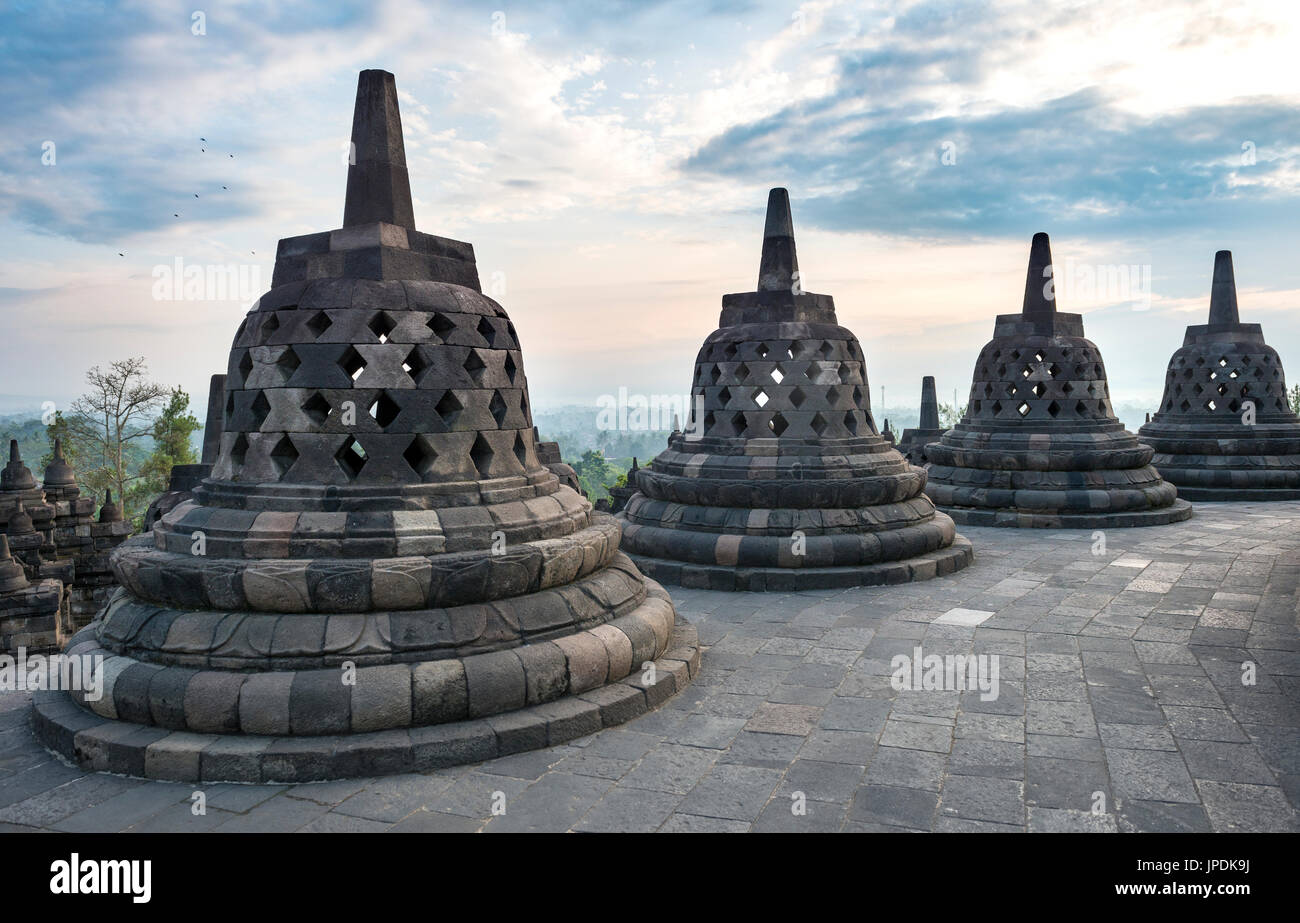 Temple complex Borobudur, Stupas, Borobudur, Yogyakarta, Java ...